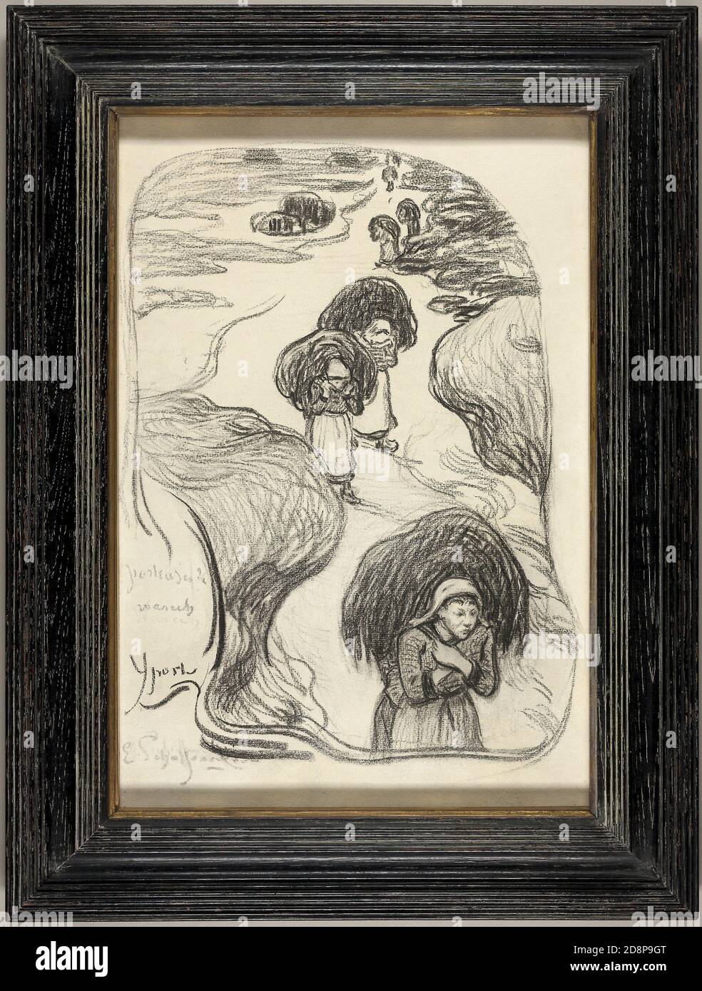 Charcoal with touches of stumping on cream laid paper, laid down on ...