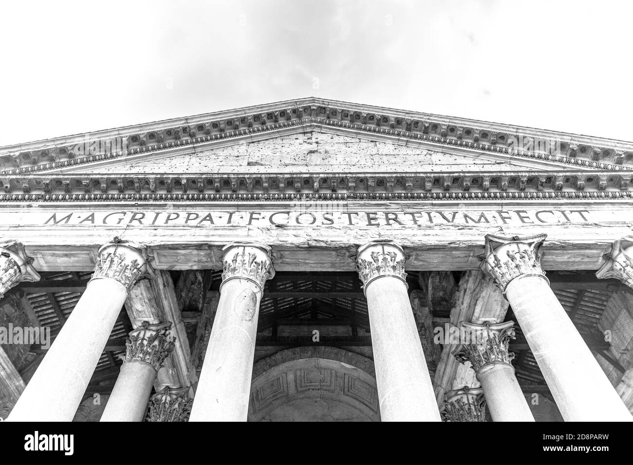 Roman Pantheon - detailed front bottom view of entrance with columns ...