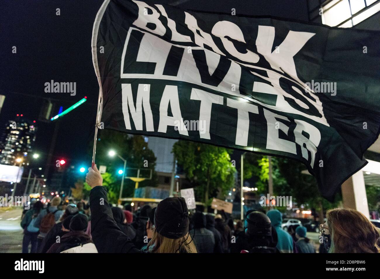 Seattle, USA. 26th Oct, 2020. Protestors marching on Pine street at the ...