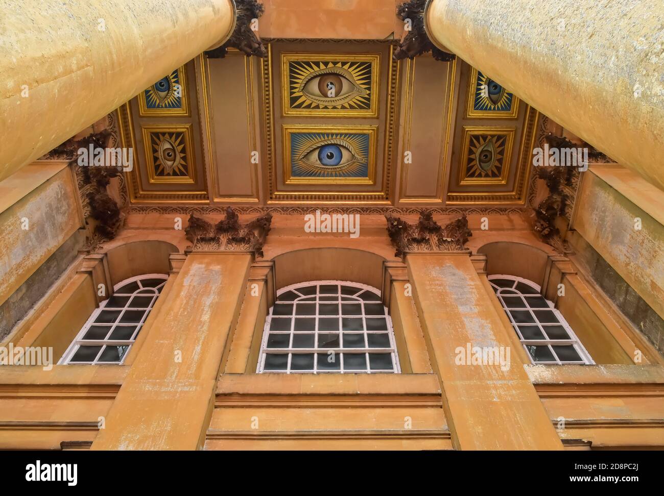 The ceiling roof of the entrance portico of Blenheim Palace, decorated ...