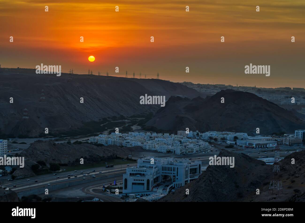 Glorious sunset over Muscat city - Golden hour shot taken from a ...