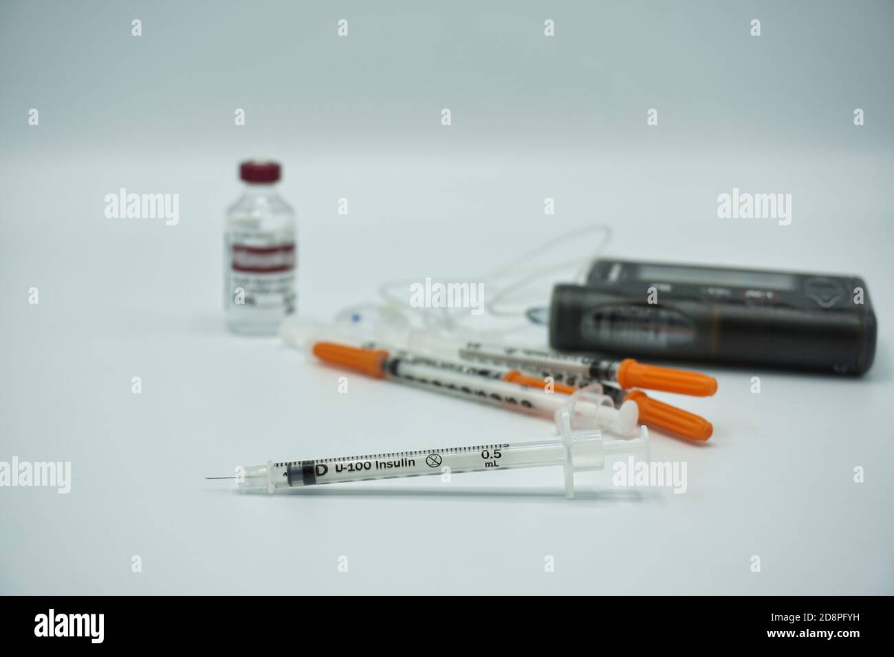 insulin bottle, disposable syringes, pump, blood glucose monitoring for ...