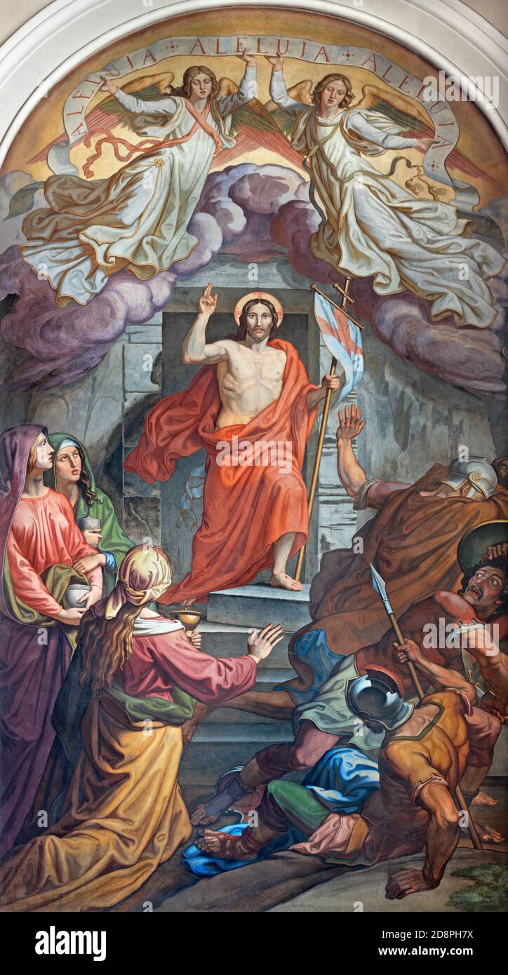 VIENNA, AUSTIRA - OCTOBER 22, 2020: The fresco of Resurrection in St ...
