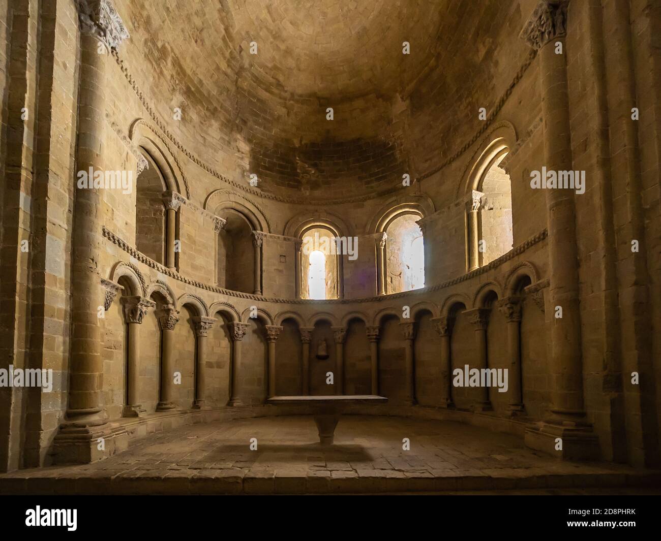 Interior of ancient Loarre Castle in Aragon, Spain with historical ...