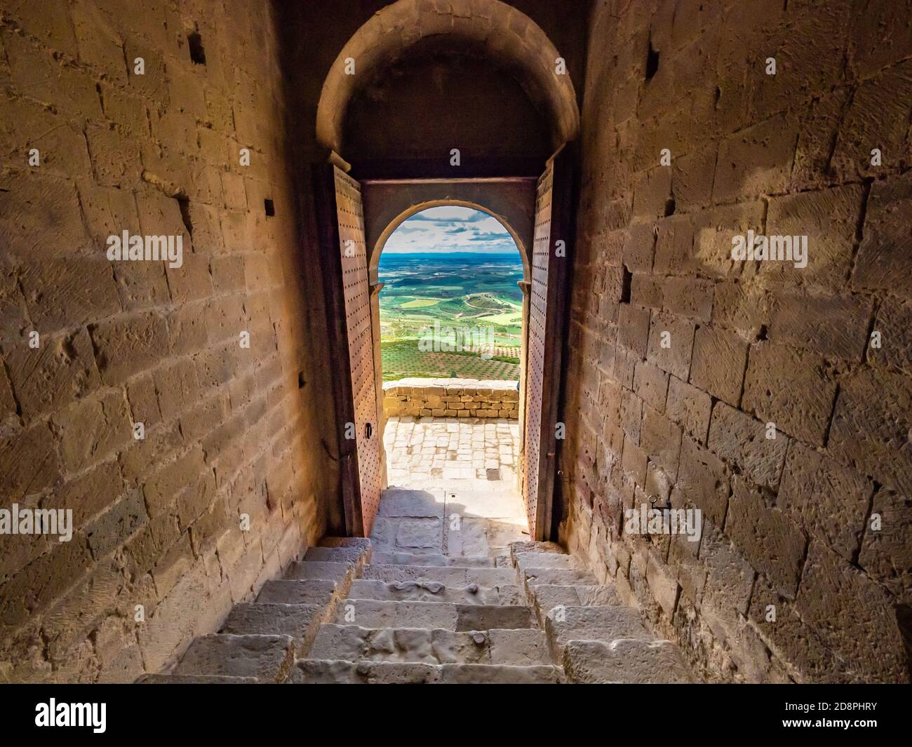 Amazing shot of a stone made historic building door opening with a ...
