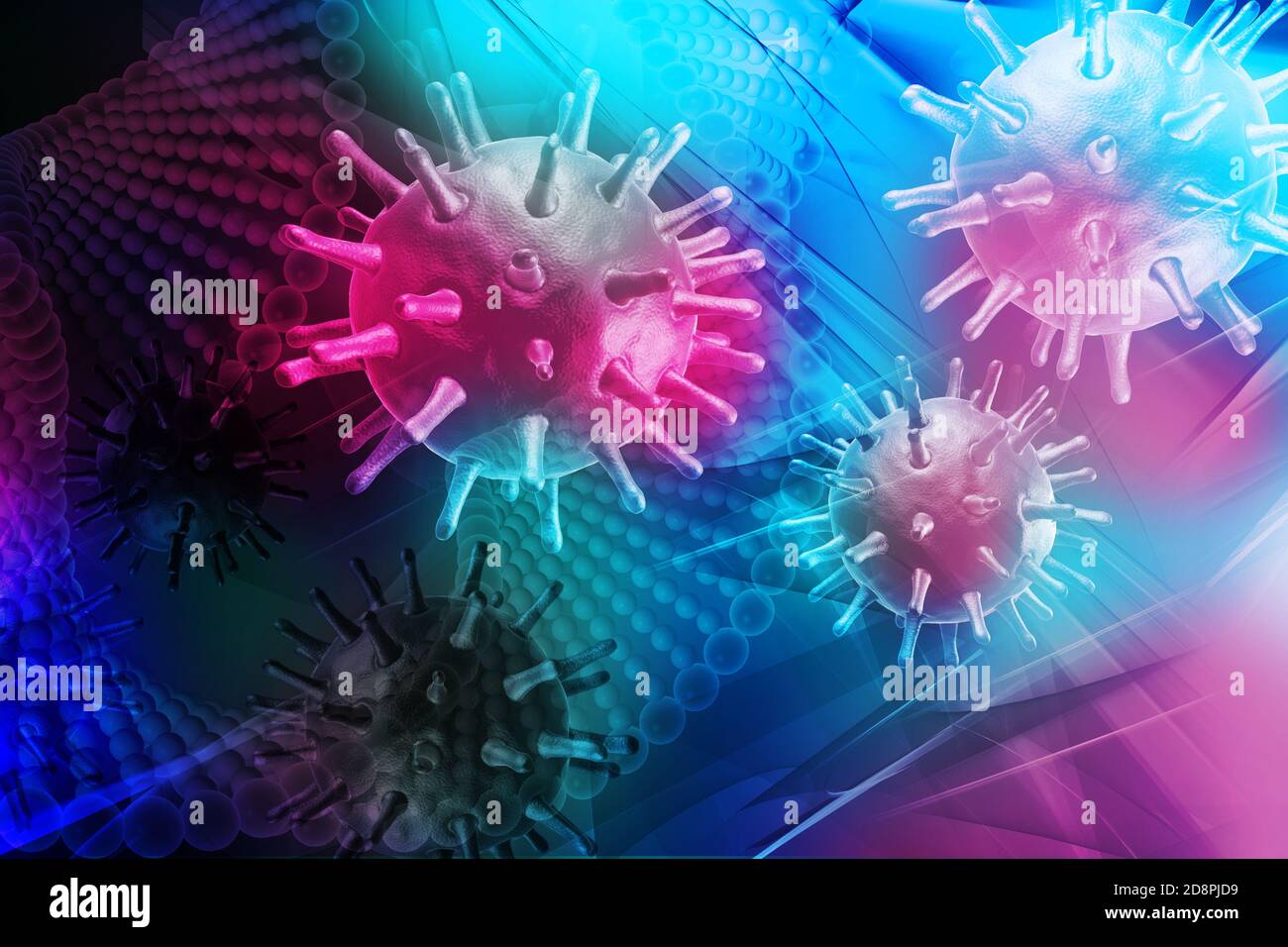 Digital illustration of 3d virus in color background Stock Photo - Alamy