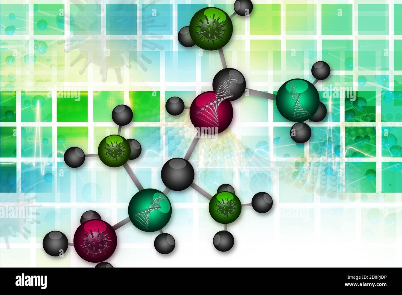 Digital illustration of molecules, dna, virus abstract background Stock ...