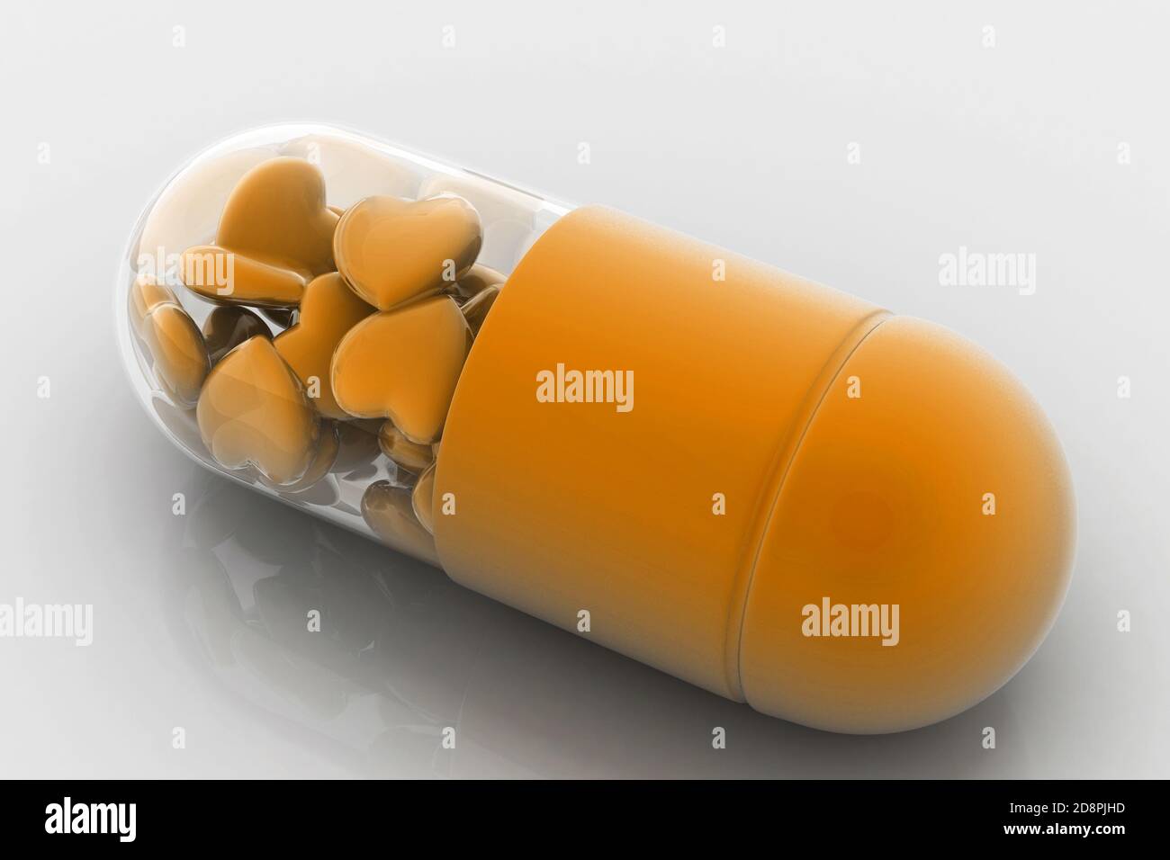 3d illustration of hearts filled in pill. Conceptual design Stock Photo ...