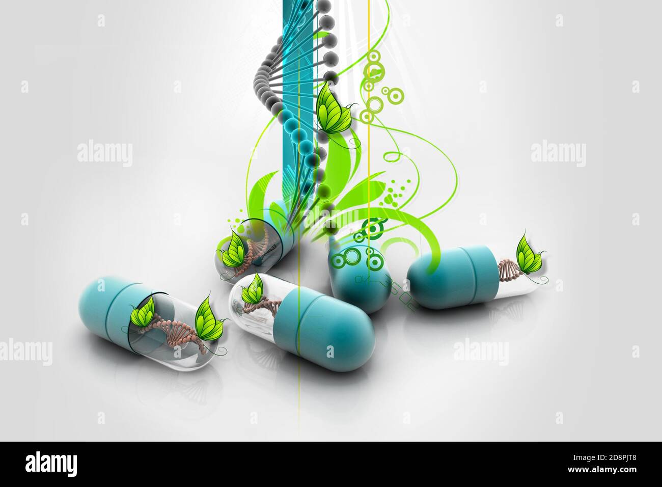 Capsule with dna in abstract background Stock Photo - Alamy