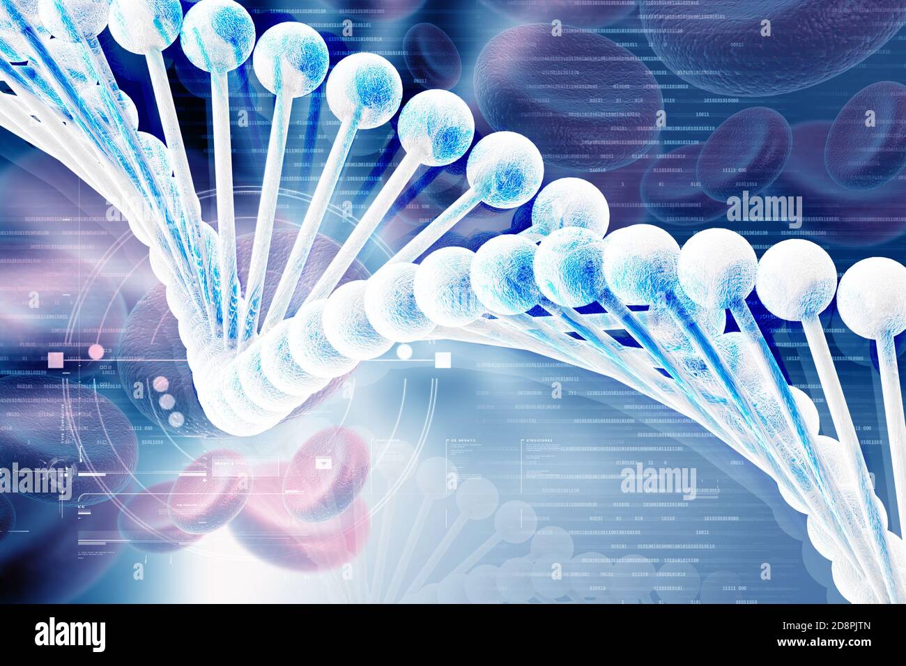3d dna with blood cells in color background Stock Photo - Alamy