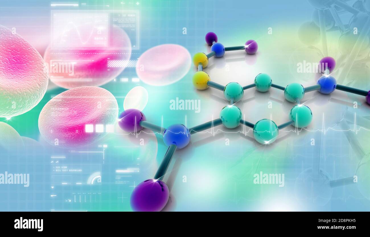 Digital illustration of molecules in abstract background Stock Photo ...
