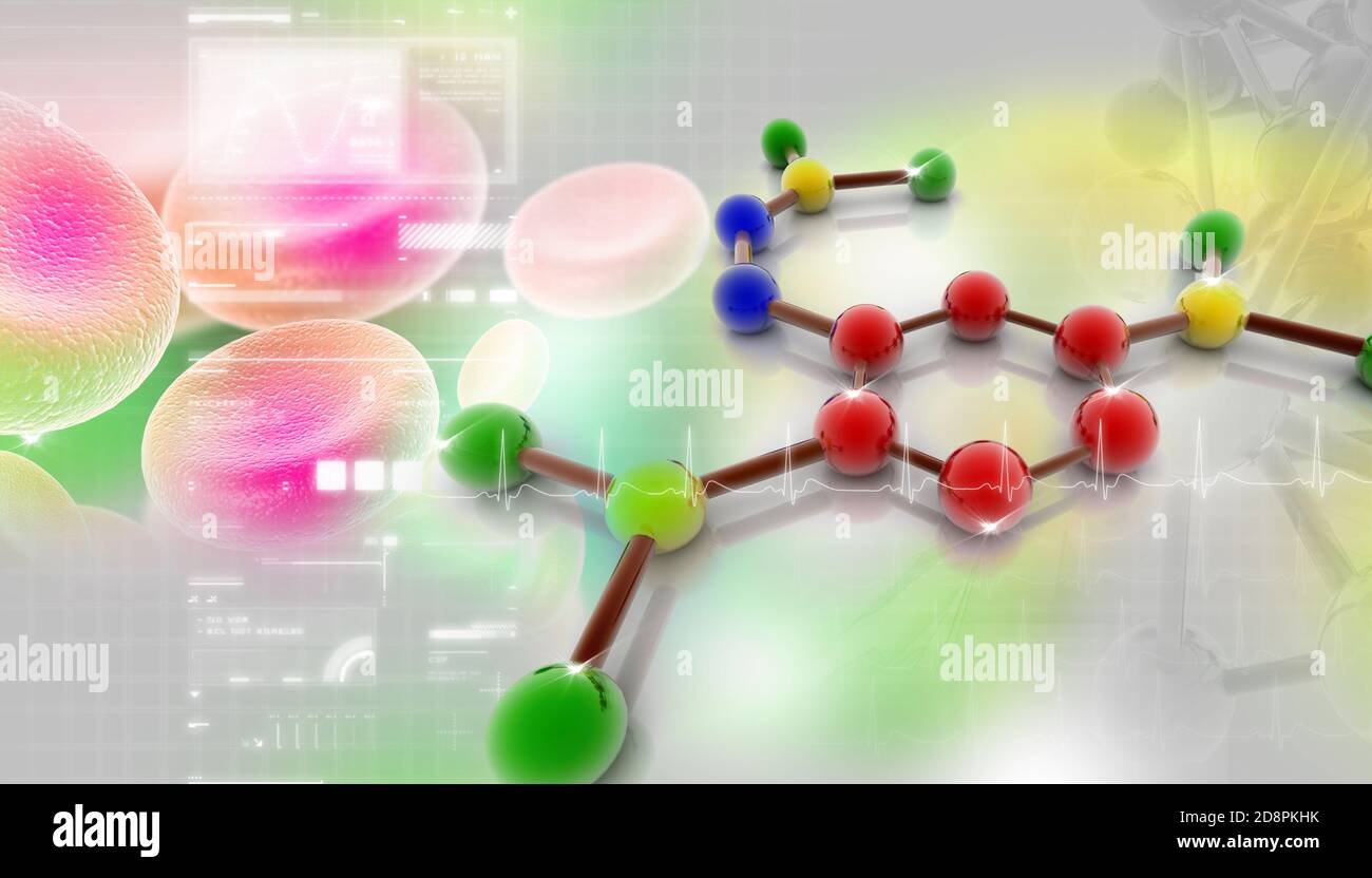 Digital illustration of molecules in abstract background Stock Photo ...