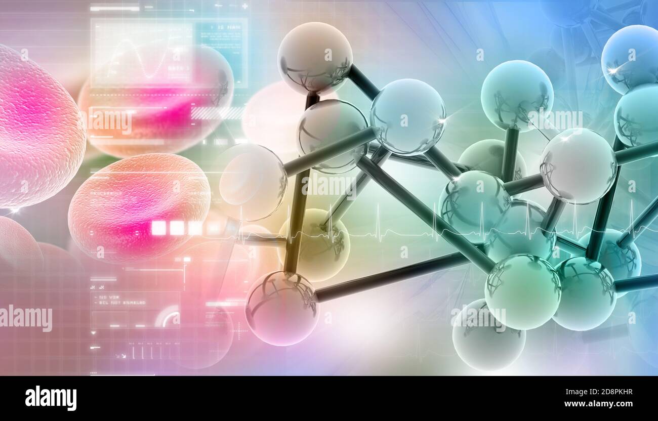 Digital illustration of molecules in abstract background Stock Photo ...