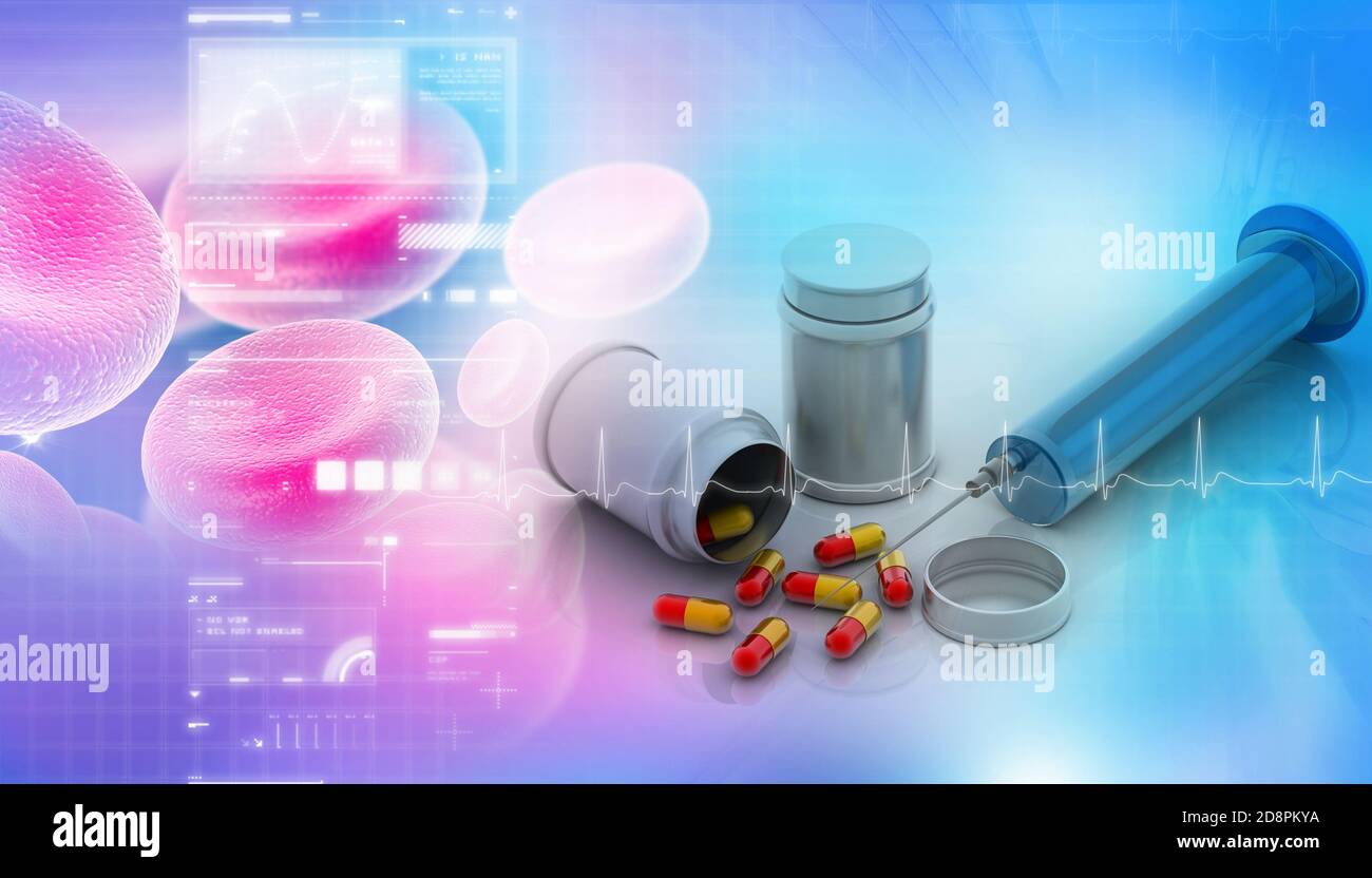 Capsule with syringe in digital design Stock Photo - Alamy