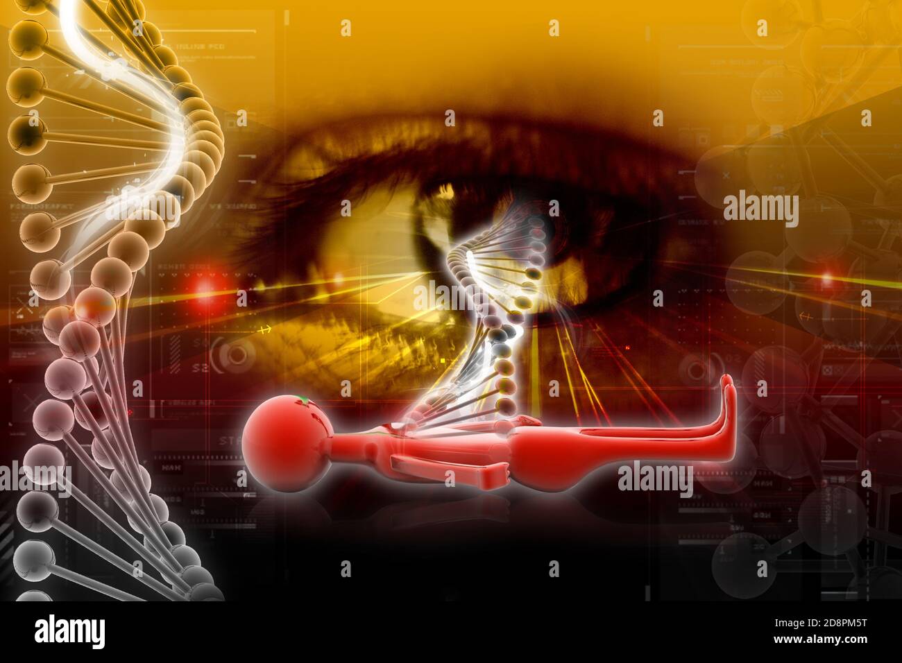 Digital illustration of DNA and eye in color background Stock Photo - Alamy