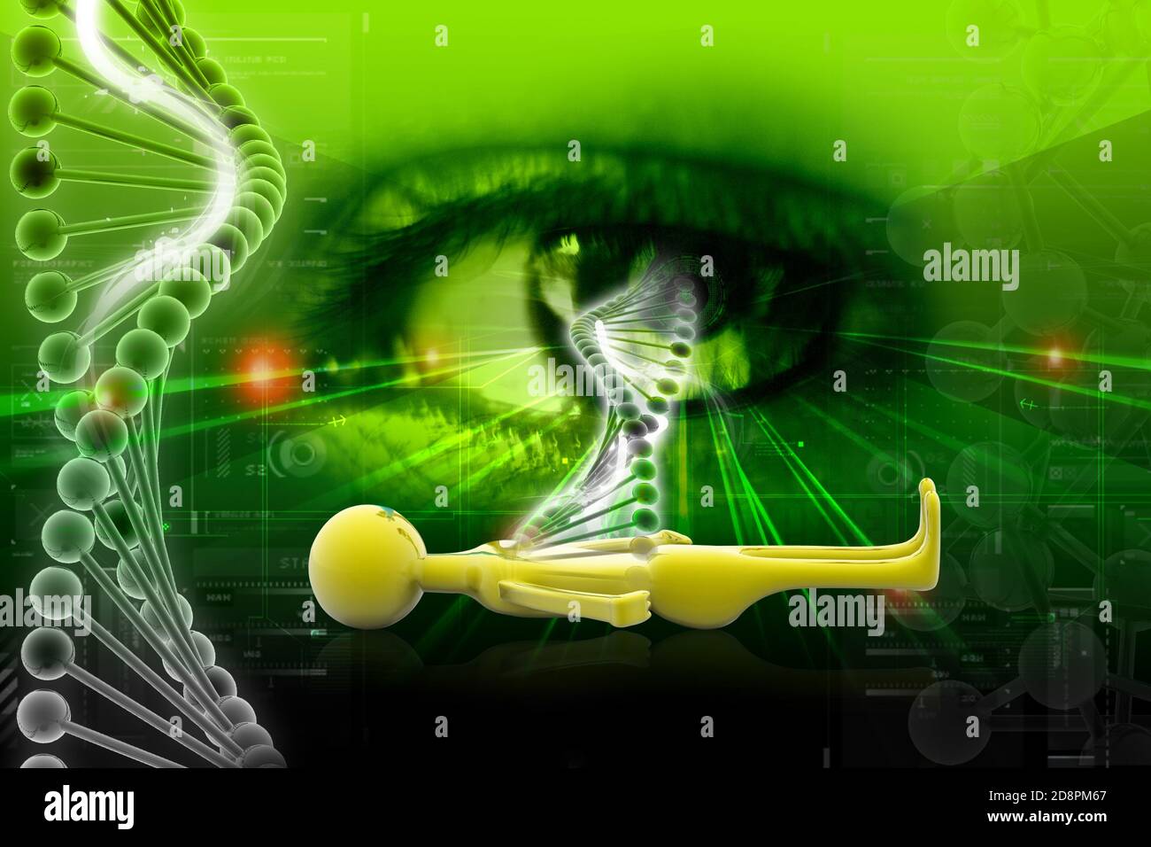 Digital illustration of DNA and eye in color background Stock Photo - Alamy