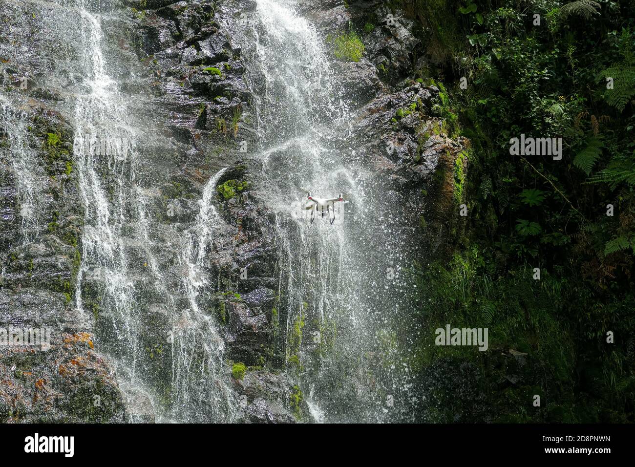 Drone Flying near to Golondrinas Waterfalls Stock Photo - Alamy