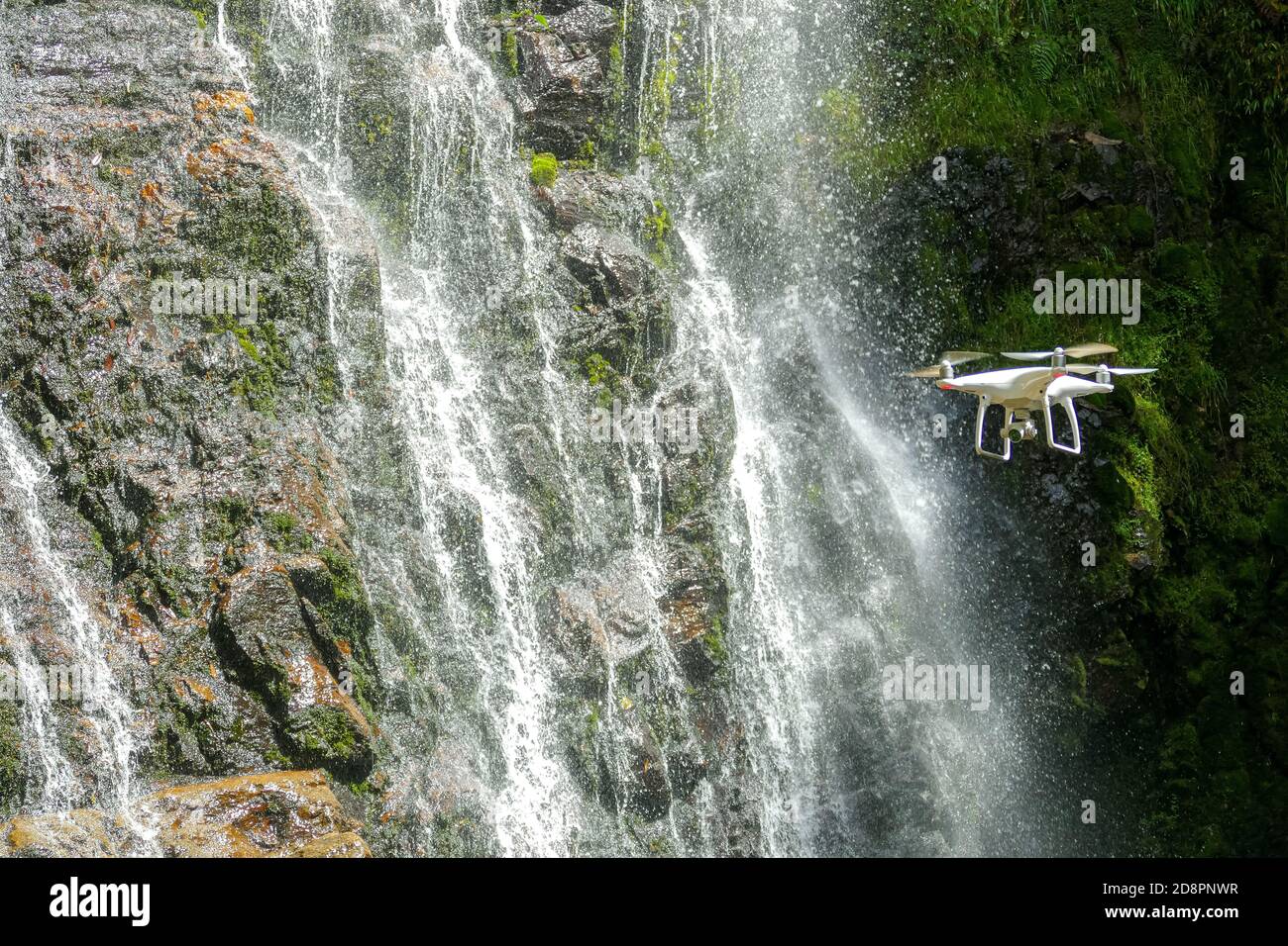 Drone Flying near to Golondrinas Waterfalls Stock Photo - Alamy