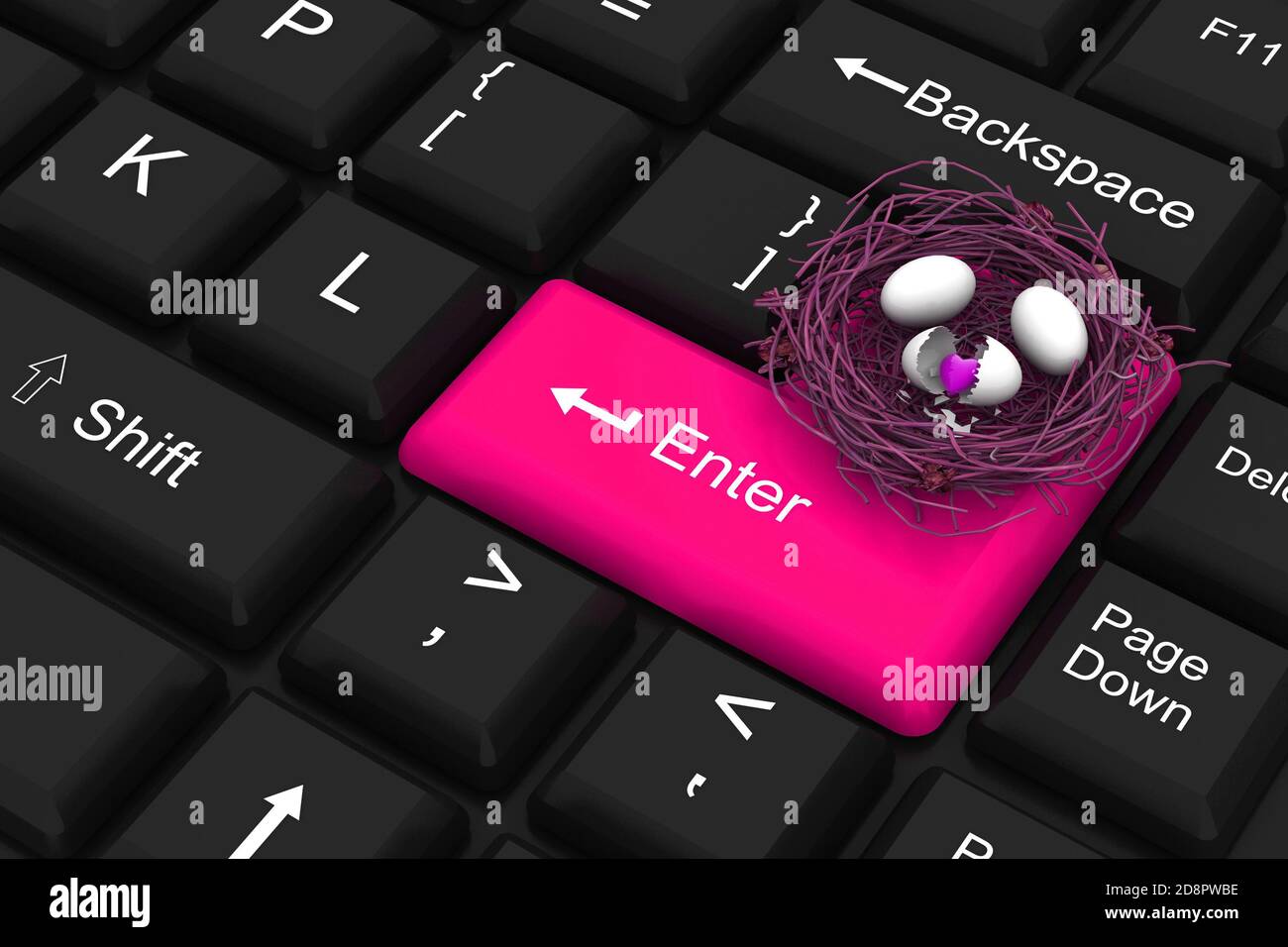 Enter key with pink heart from broken egg Stock Photo - Alamy