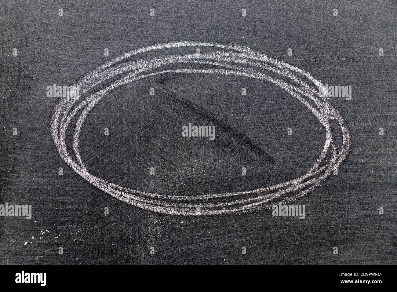White color chalk hand drawing in circle or oval shape on black board ...