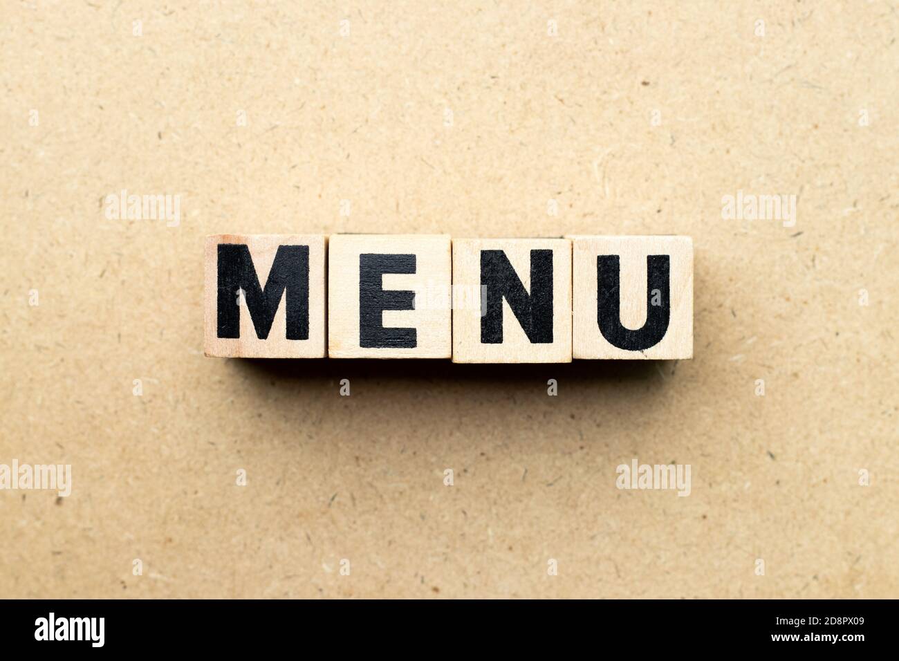 Letter block in word menu on wood background Stock Photo - Alamy
