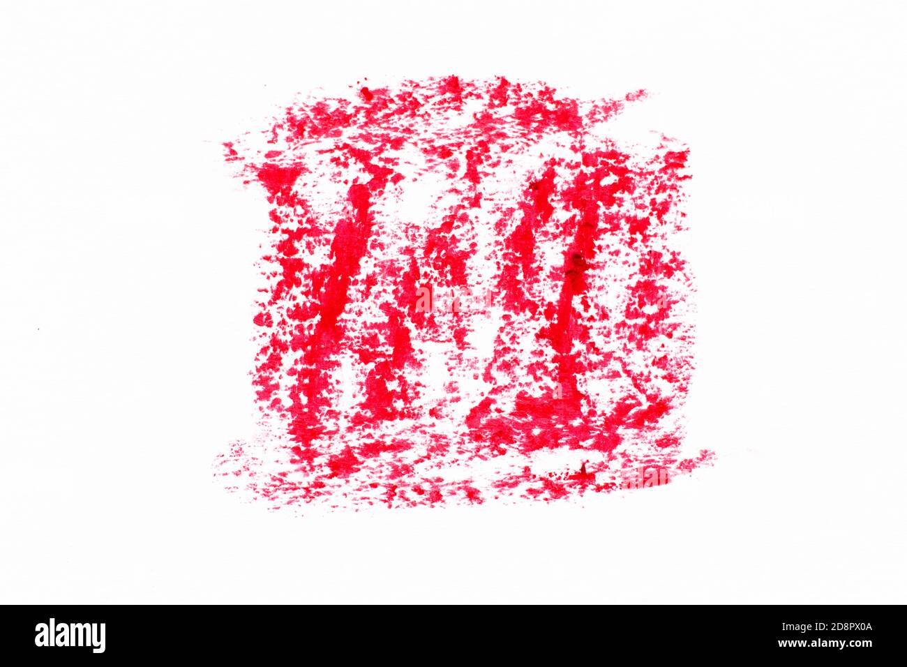 Red color oil pastel drawing in rectangle or square shape on white ...