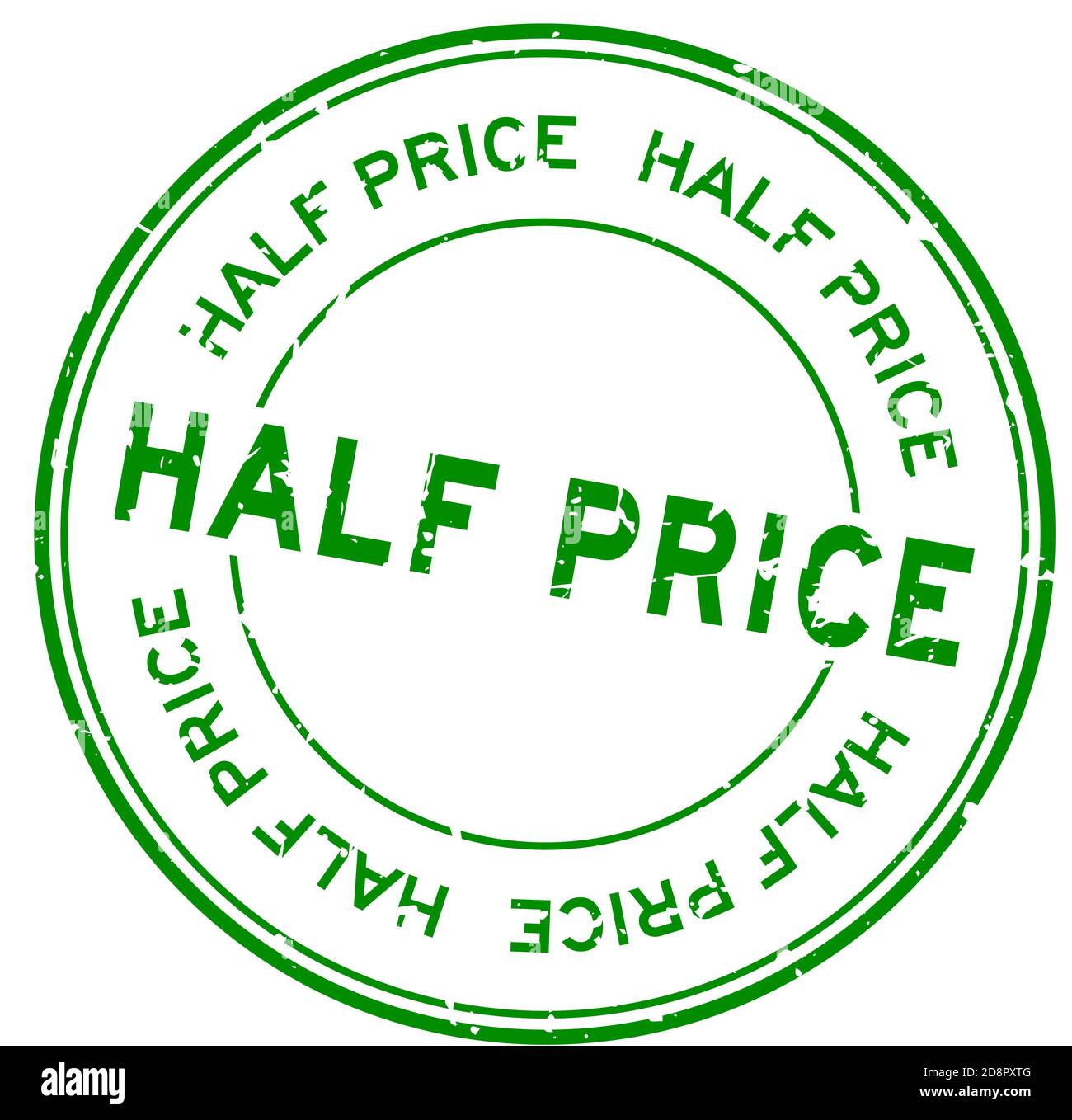 Grunge green half price word round rubber seal stamp on white ...