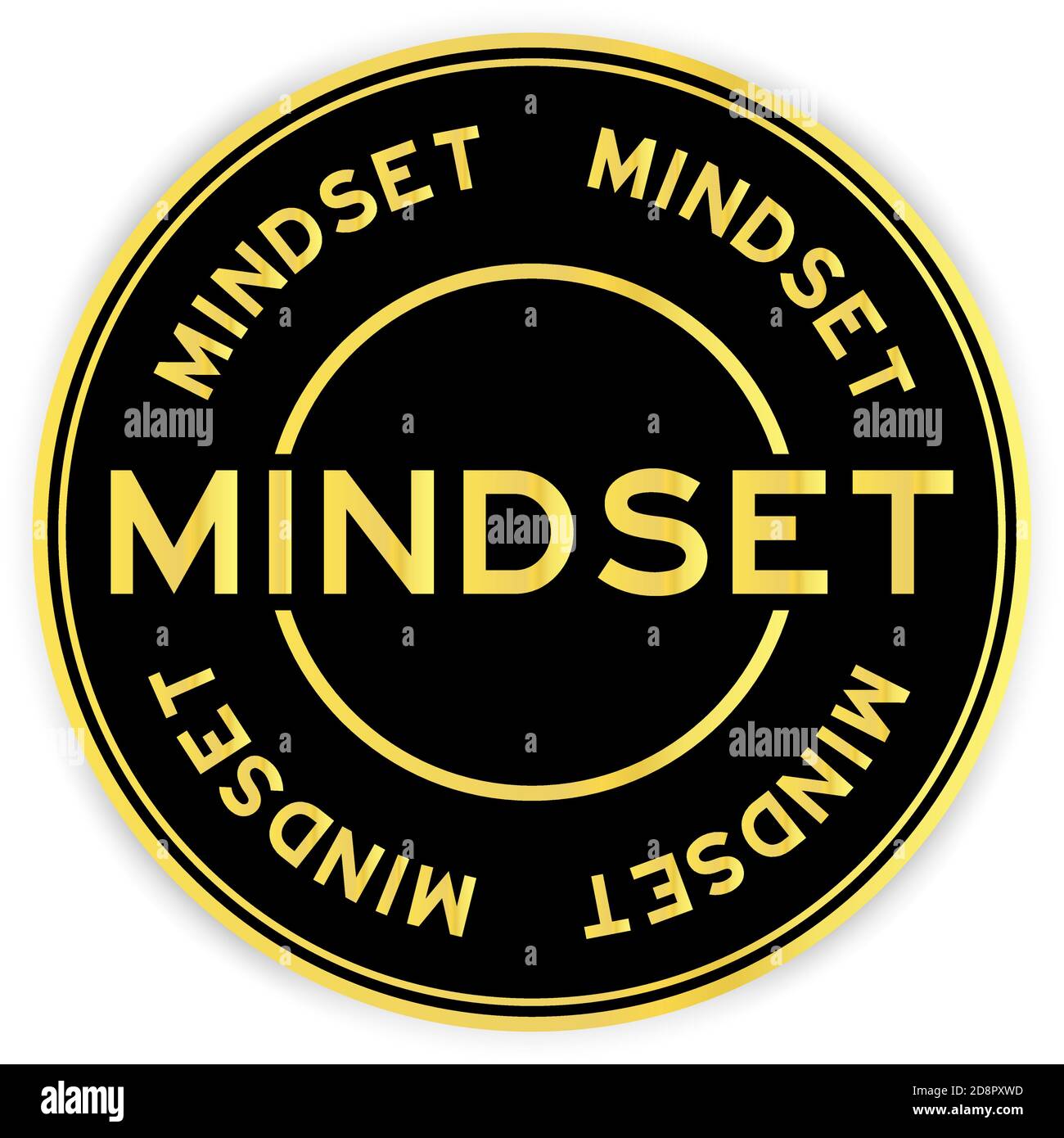 Black and gold color round sticker with word mindset on white ...