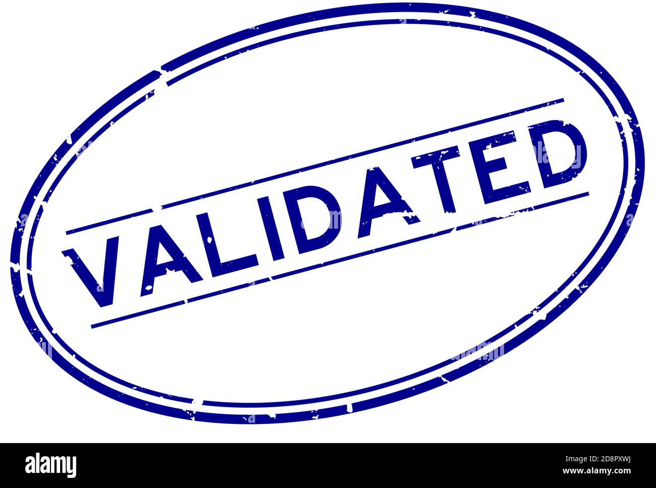 Grunge blue validated word oval rubber seal stamp on white background ...