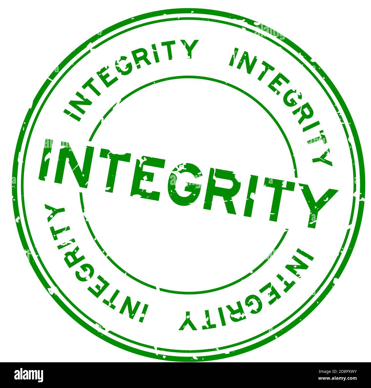 Grunge green integrity word round rubber seal stamp on white background ...