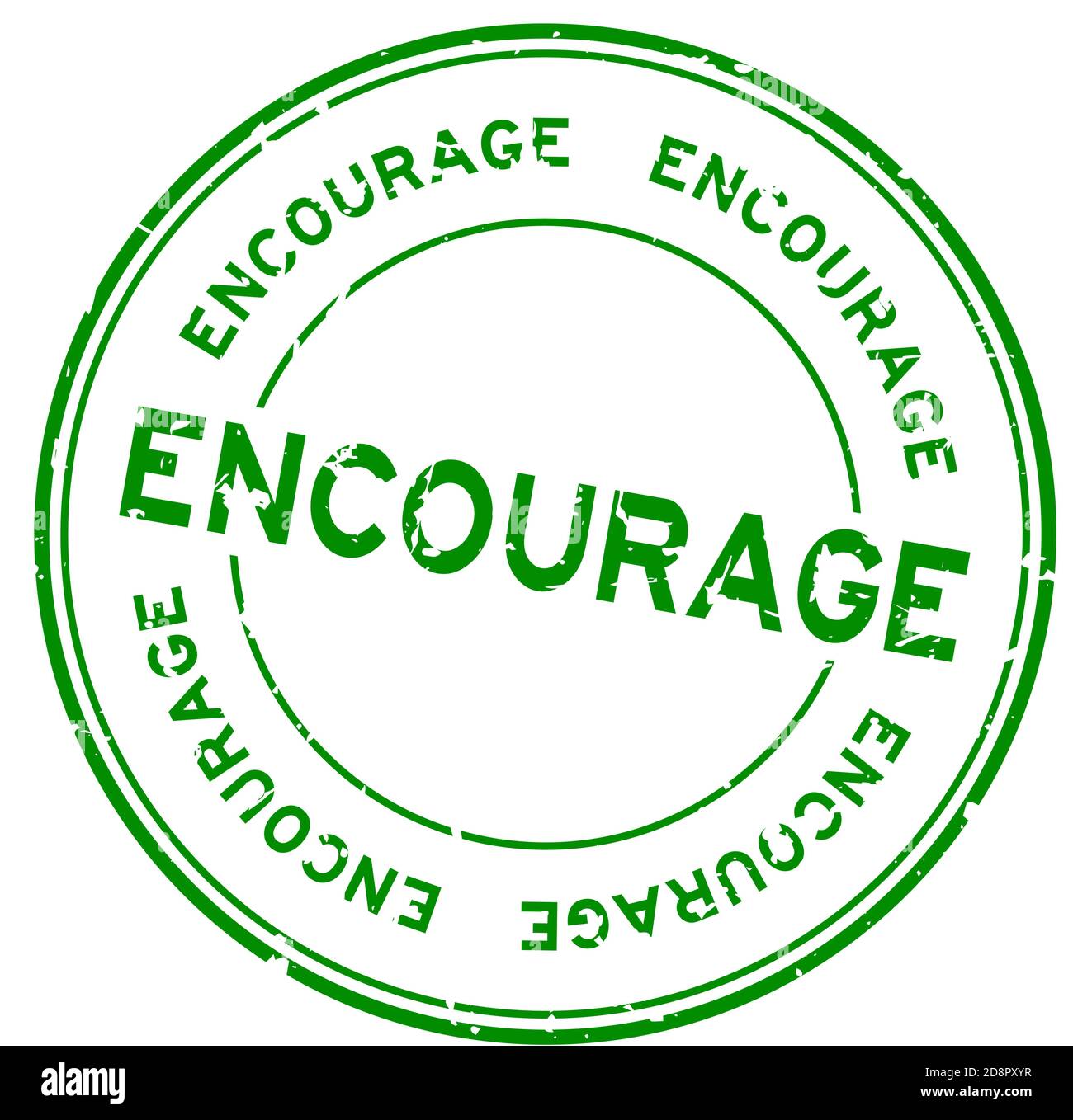 Grunge green encourage word round rubber seal stamp on white background ...