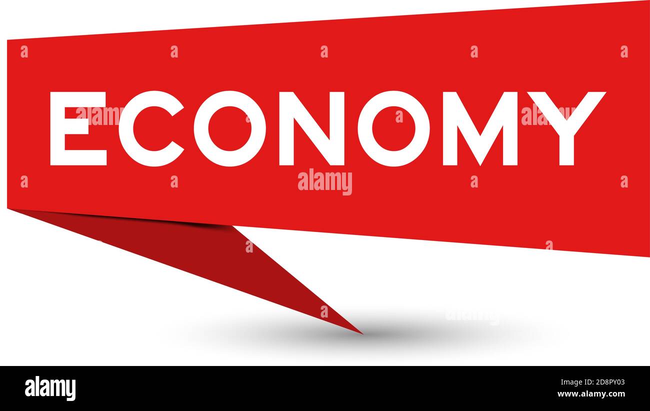 Red color paper speech banner with word economy on white background ...