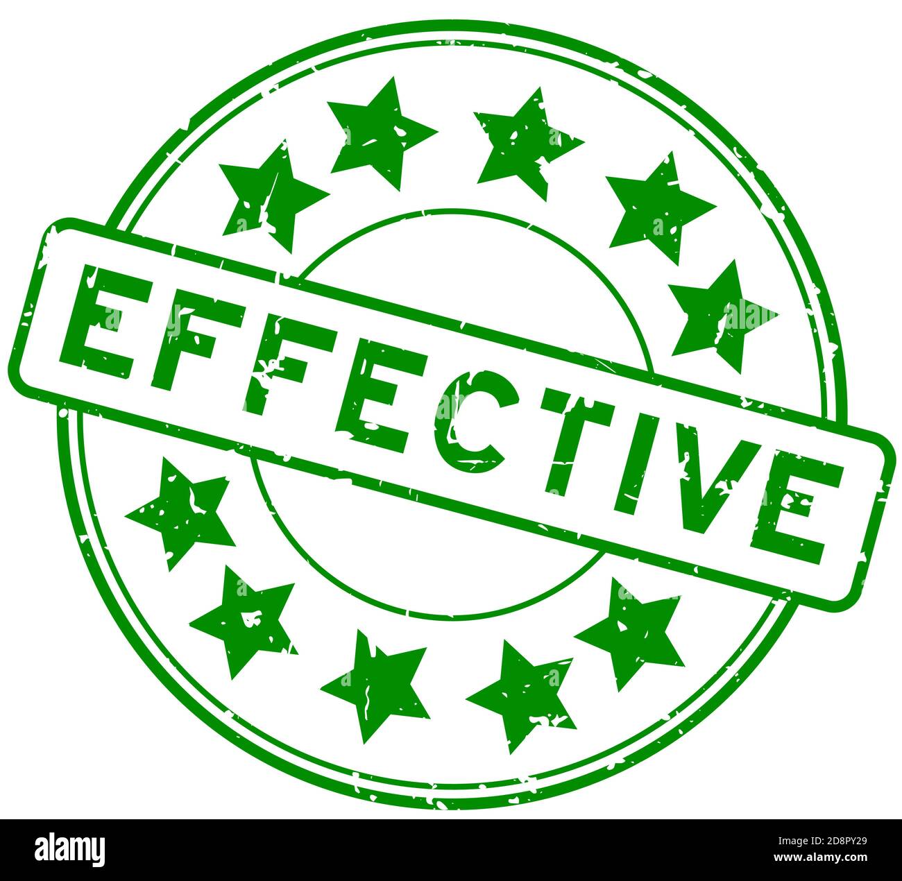 Grunge green effective word with star icon round rubber seal stamp on ...