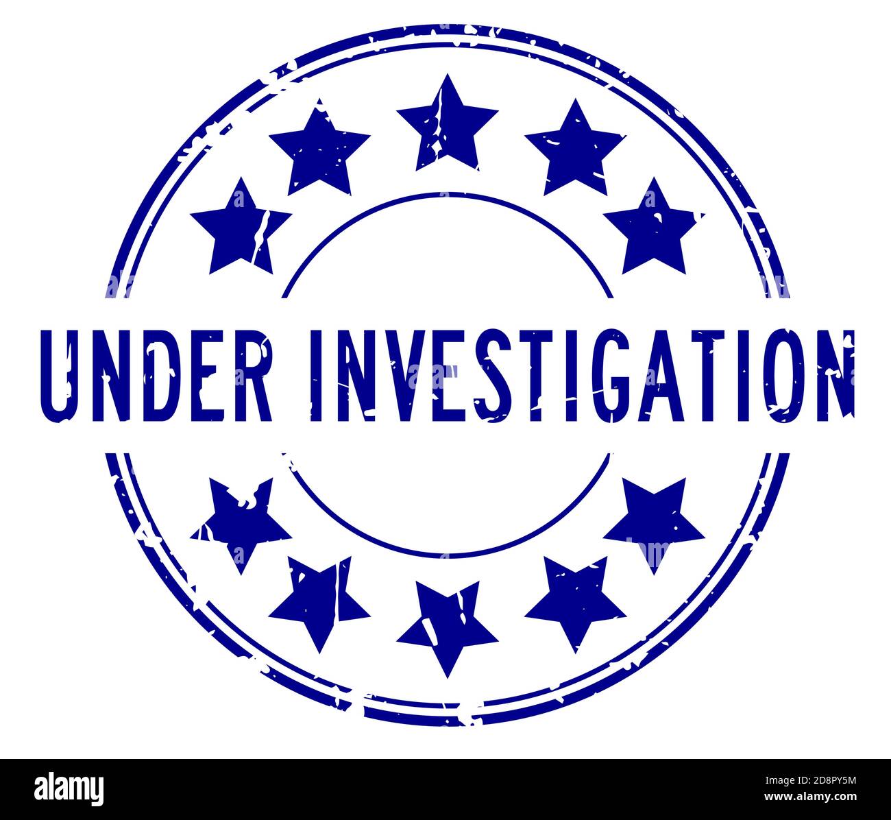 Grunge blue under investigation word with star icon rubber seal stamp ...