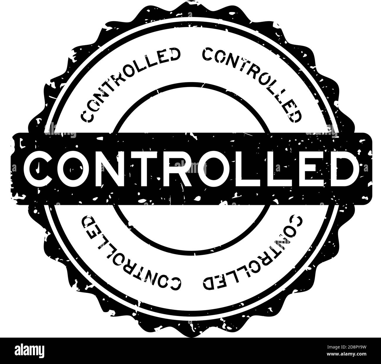 Grunge black controlled word round rubber seal stamp on white ...