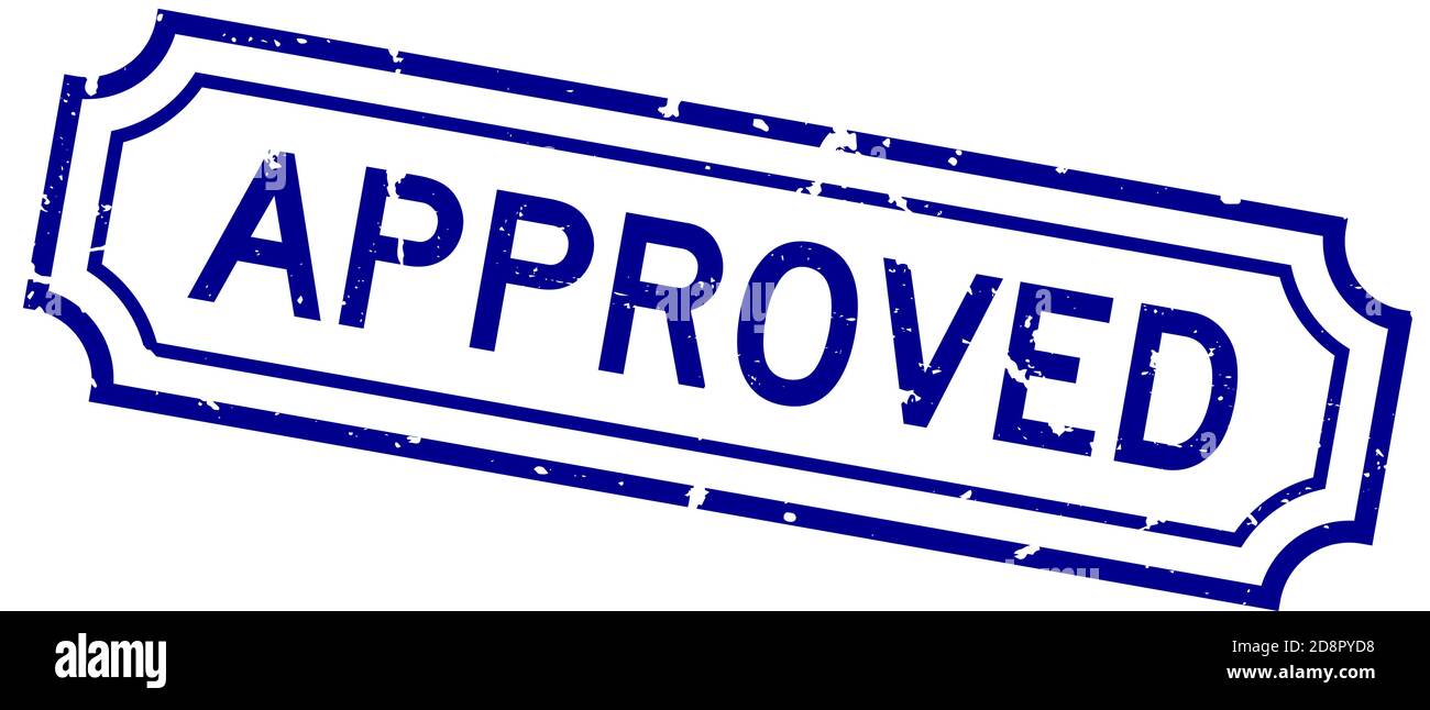 Grunge blue approved word rubber seal stamp on white background Stock ...