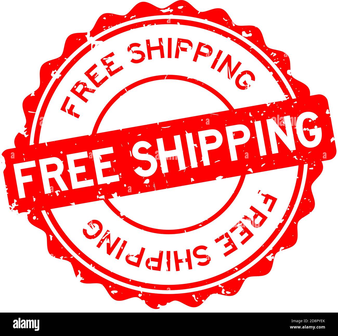 Grunge red free shipping word round rubber seal stamp on white ...