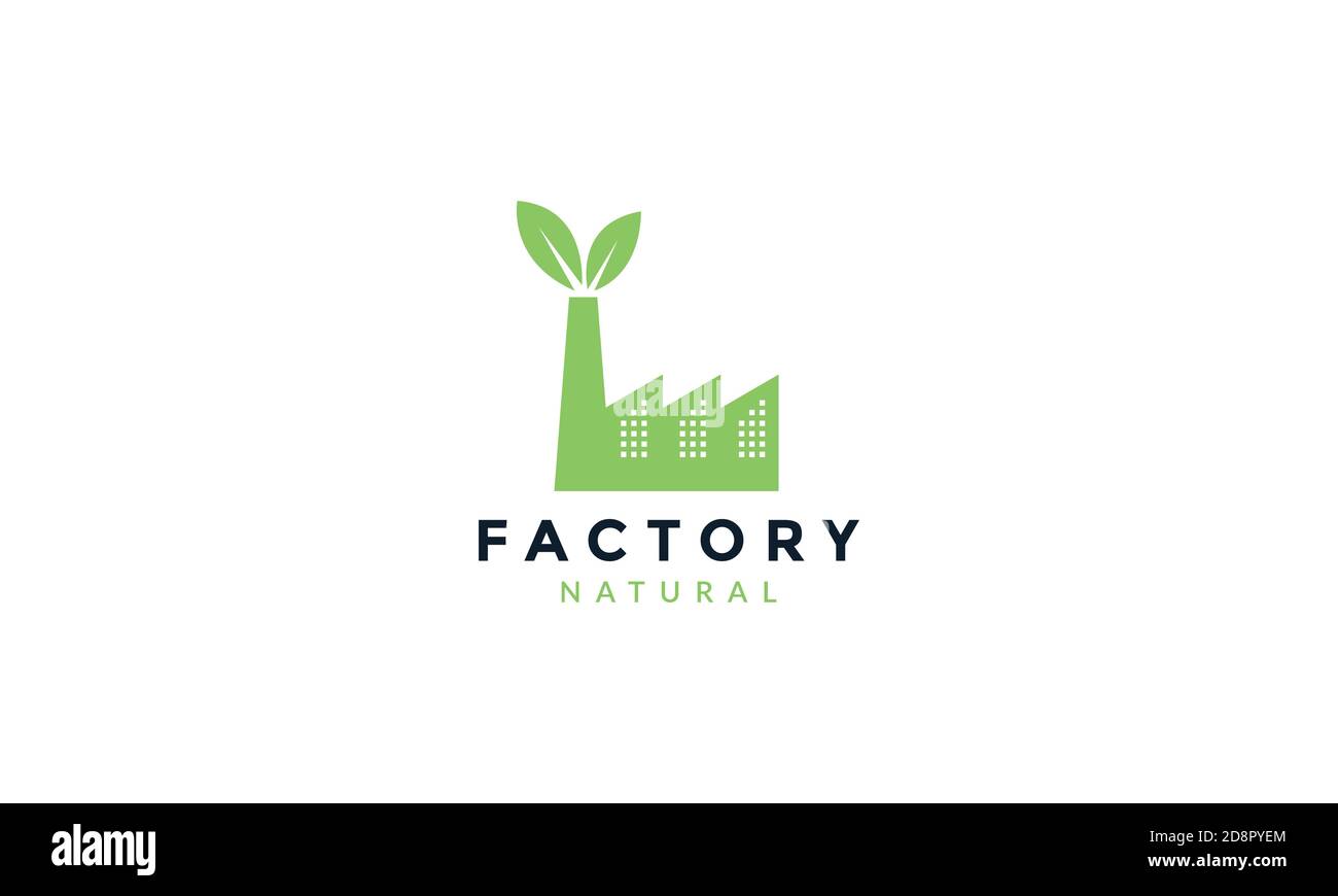 factory silhouette green with leaf plant nature logo vector icon design ...
