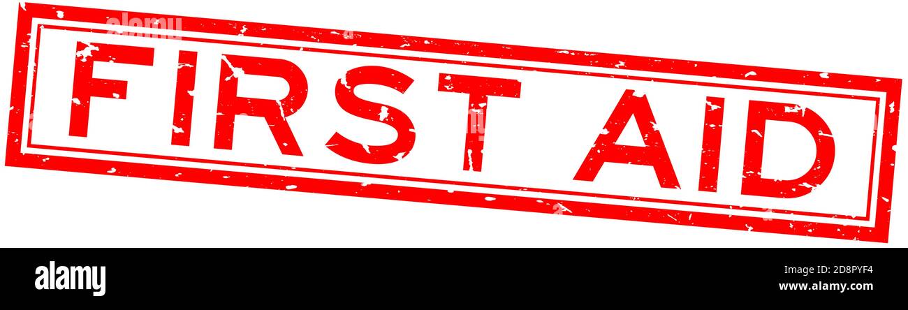 Grunge red first aid word square rubber seal stamp on white background ...
