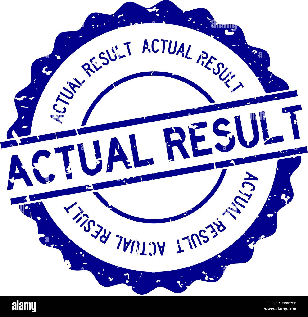 Grunge blue actual result word round rubber seal stamp on white ...