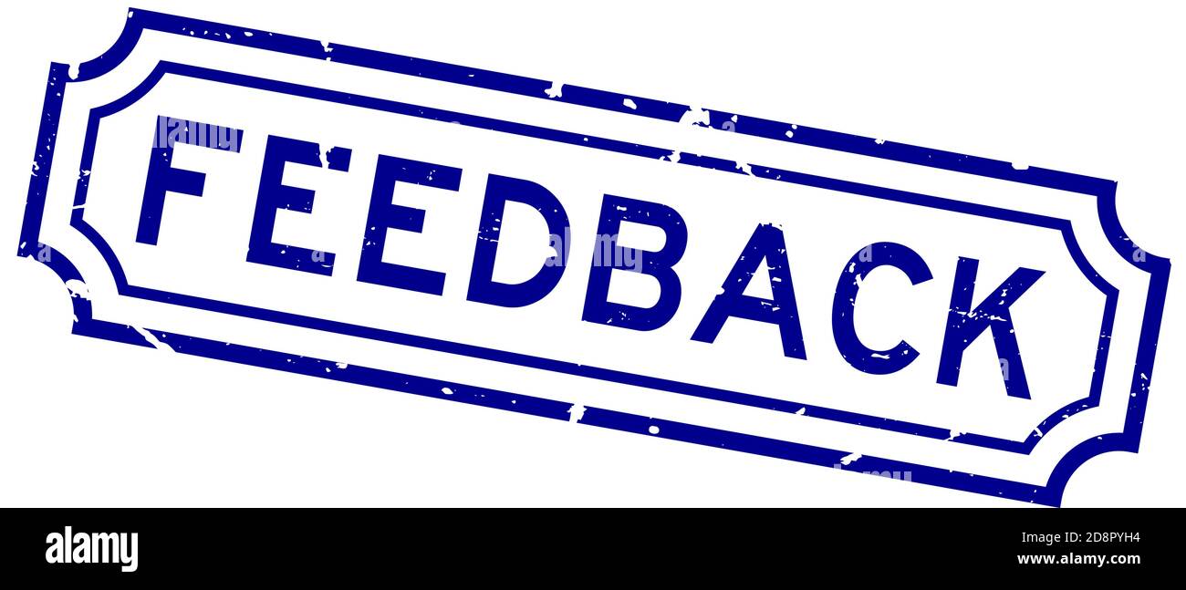 Grunge blue feedback word rubber business seal stamp on white ...