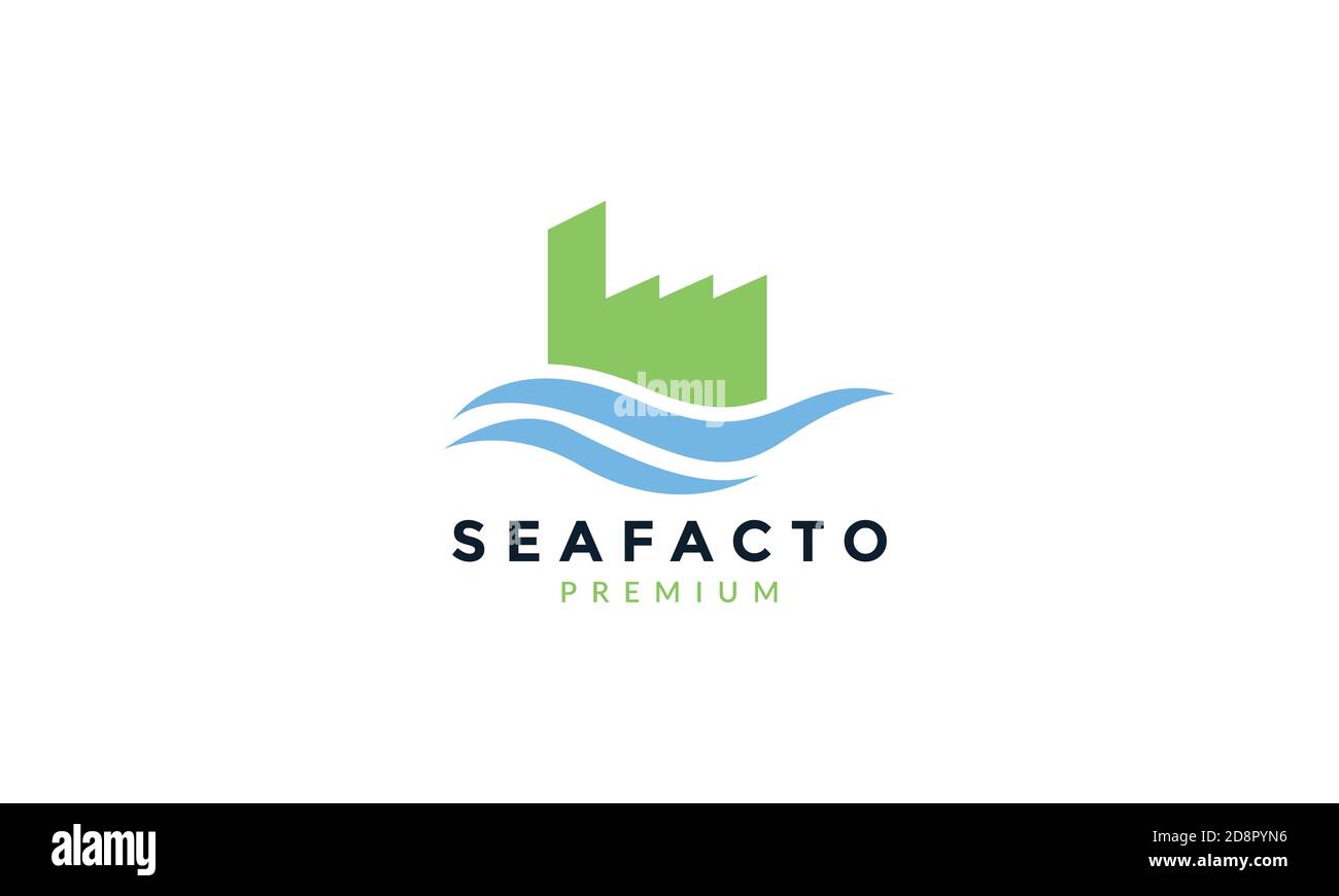 factory industry building with water sea river logo vector icon design ...