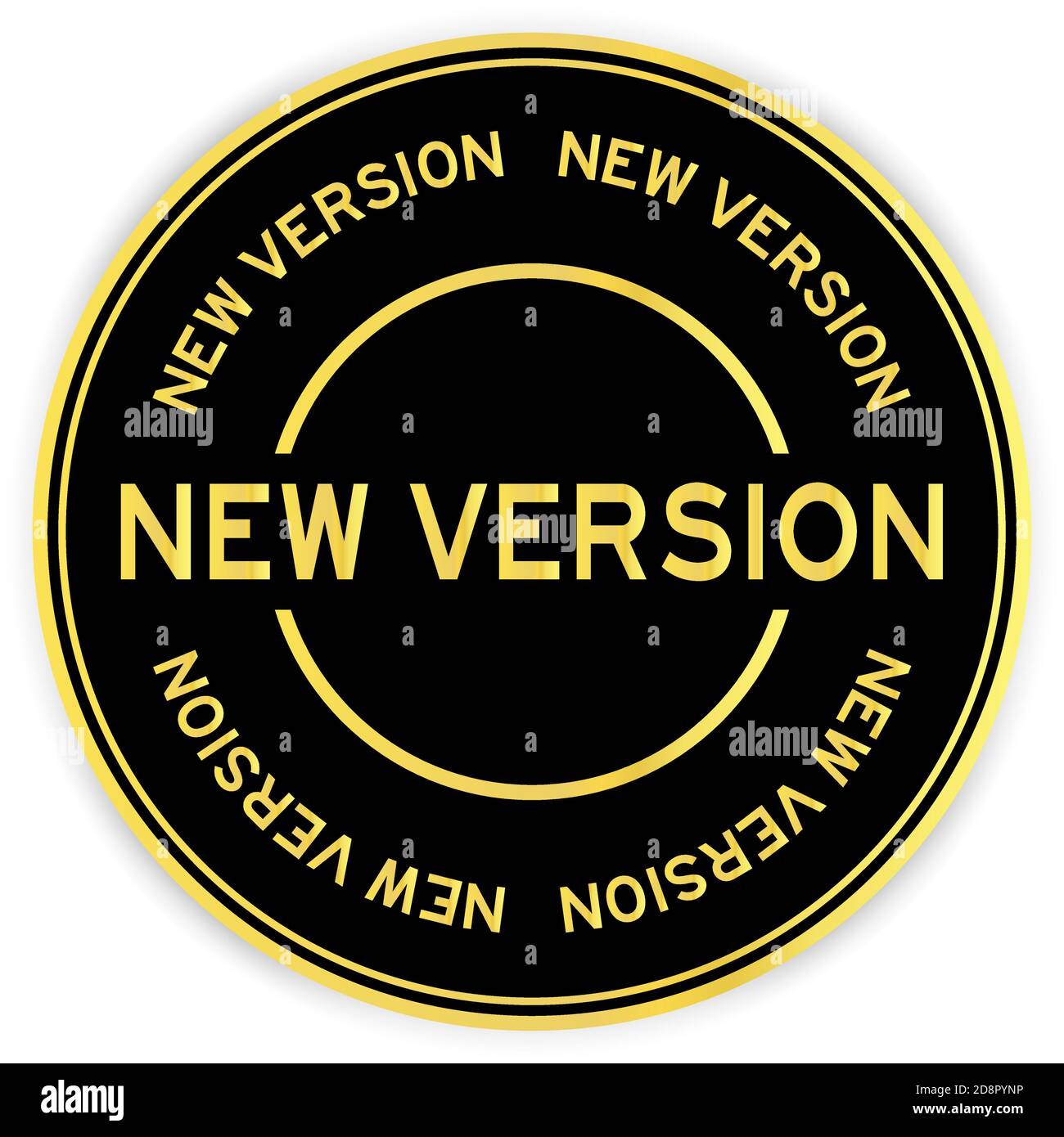 Black and gold color round sticker with word new version on white ...