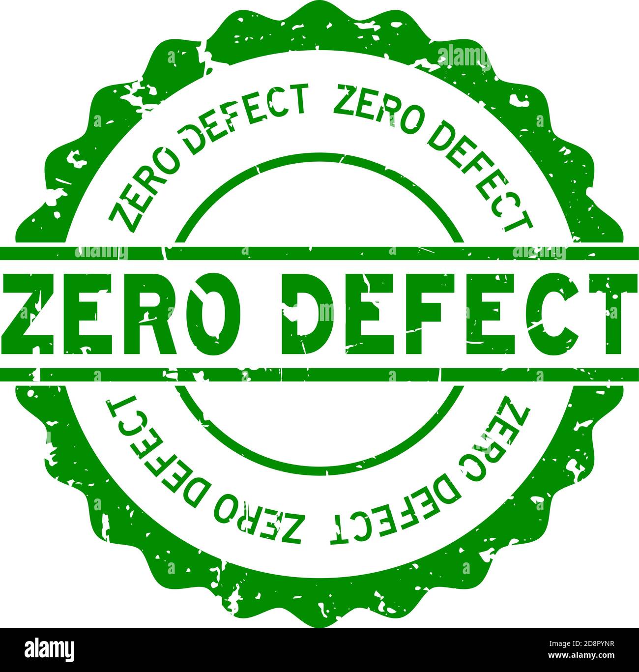 Grunge green zero defect word round rubber seal stamp on white ...