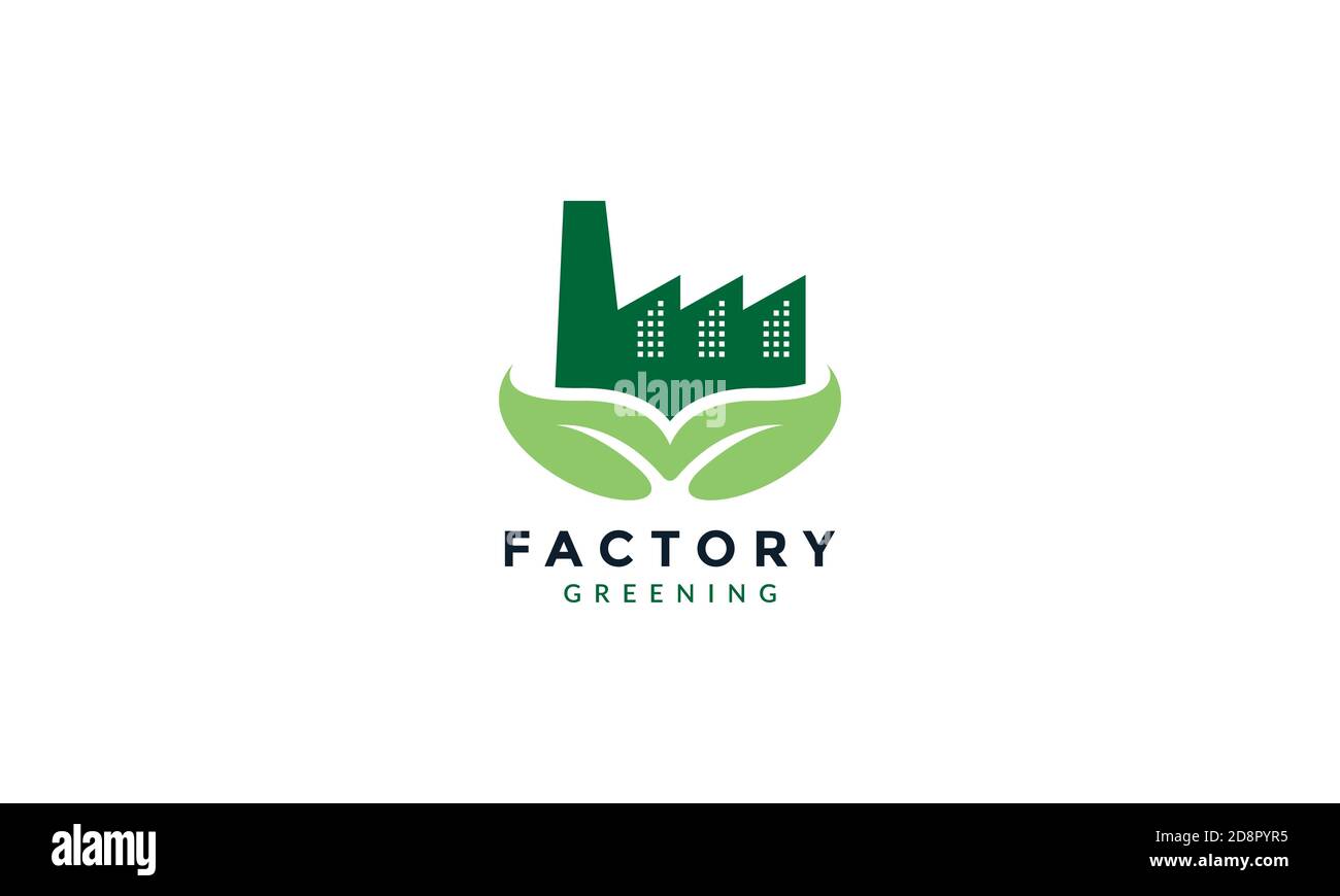 factory building industry with leaf green plant nature logo vector icon ...