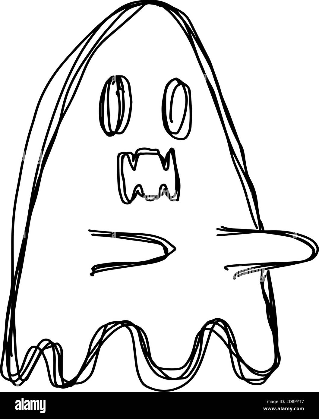 Black color doodle line handdrawing in ghost shape on white background ...