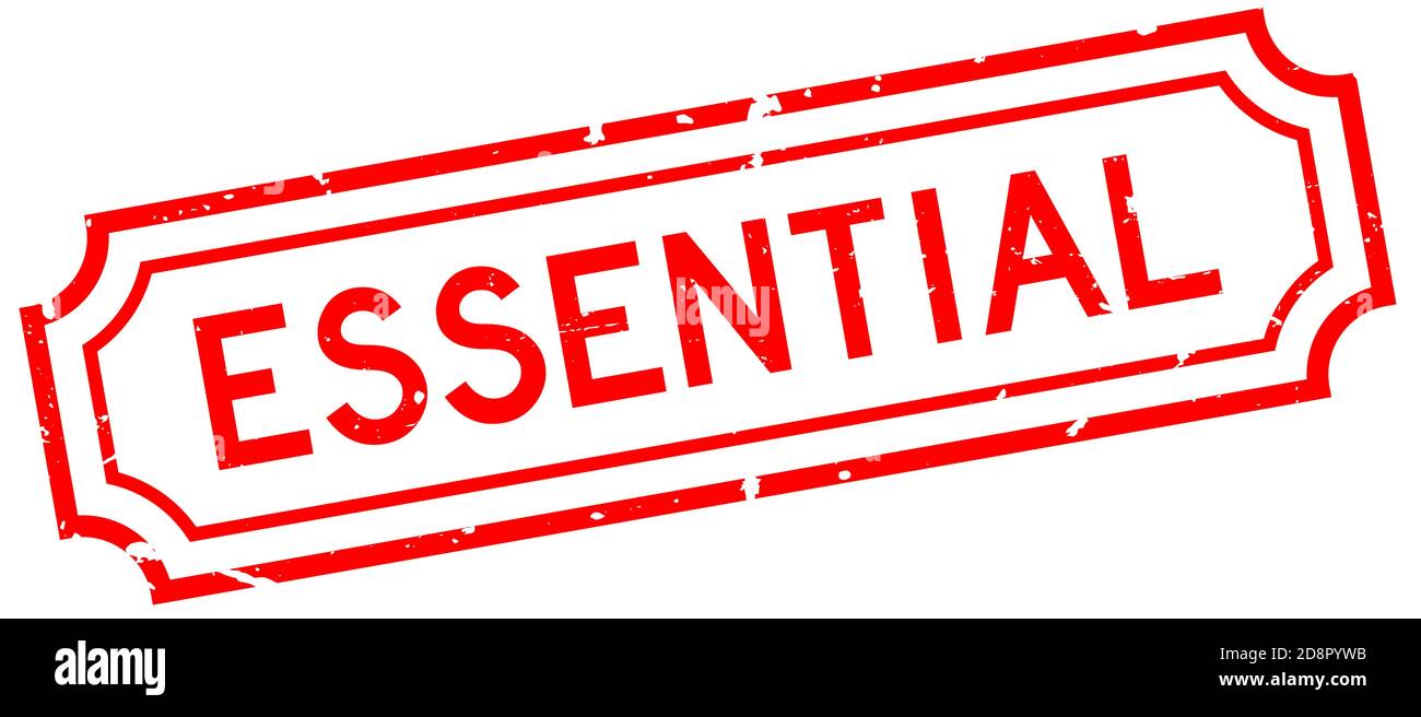 Grunge red essential word rubber business seal stamp on white ...