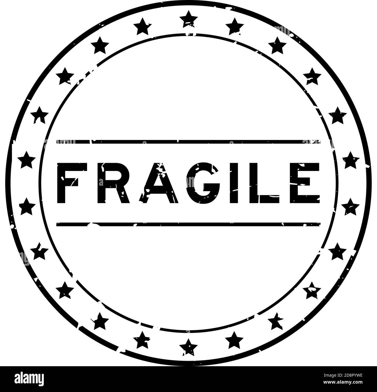 Grunge black fragile word round rubber seal stamp on white background ...