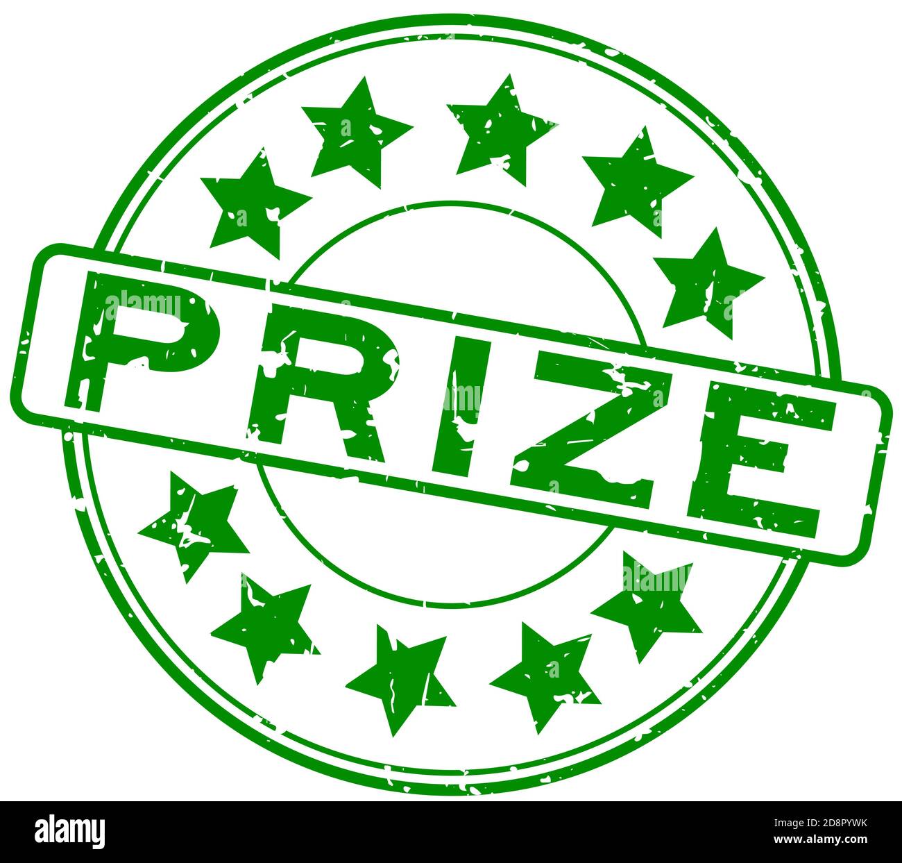 Grunge green prize word round rubber seal stamp on white background ...