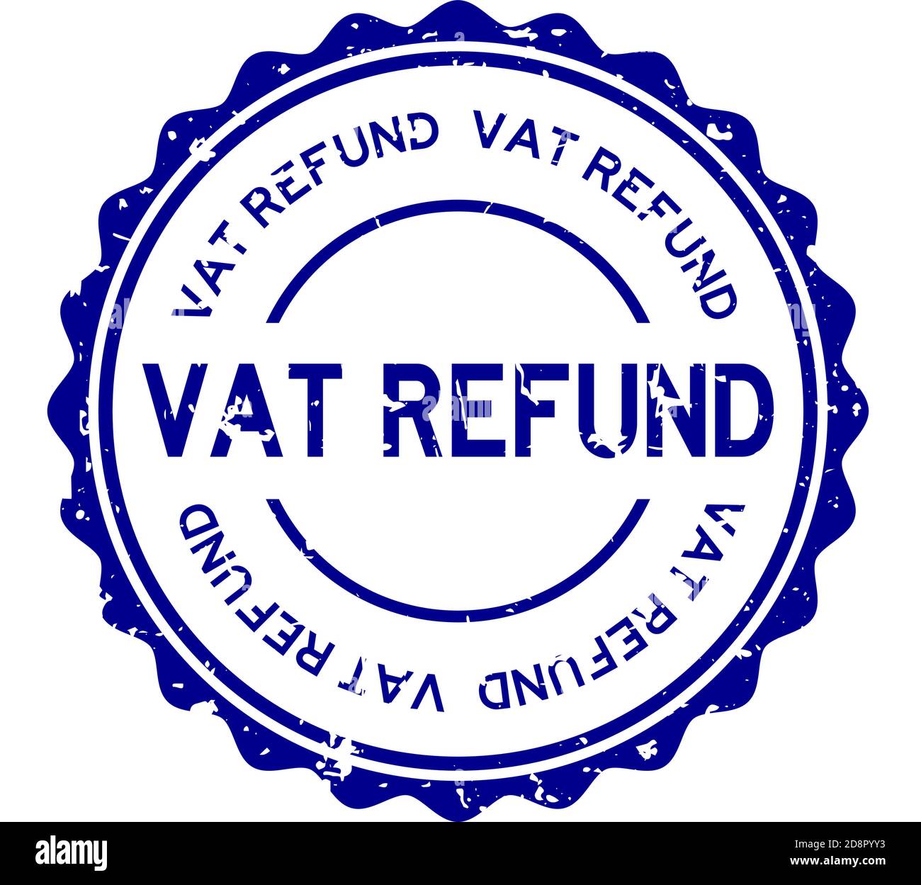 Grunge blue vat refund word round rubber seal stamp on white background ...